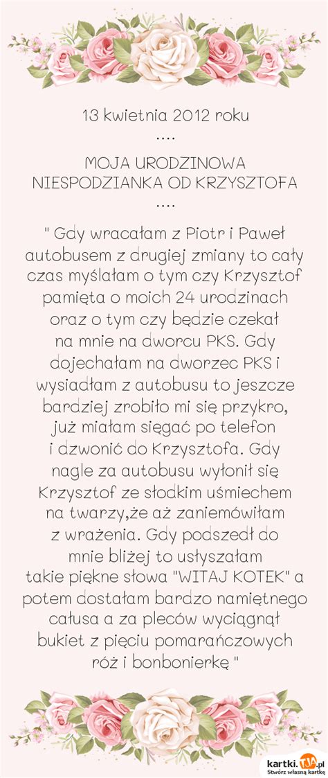NIESPODZIANKA OD KRZYSZTOFA Darmowe Kartki
