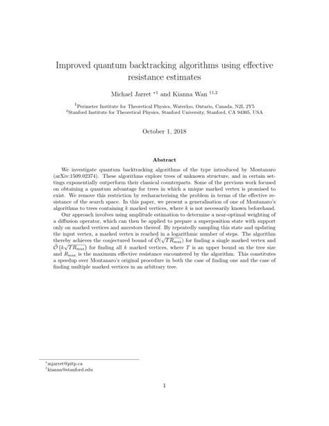 pdf improved quantum backtracking algorithms using effective resistance estimates