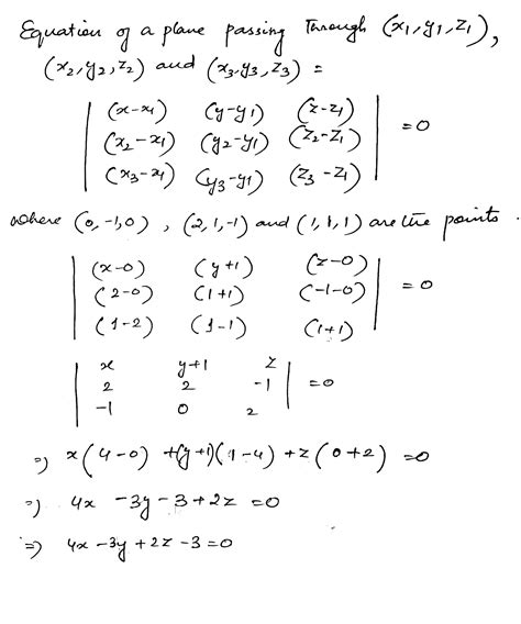 The Equation Of The Plane Passing Through The Points A 0 1 0 B 2