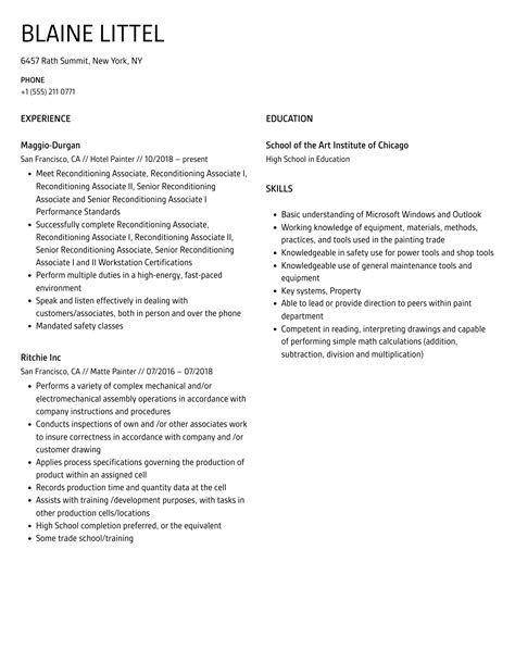Painter Resume Samples Velvet Jobs