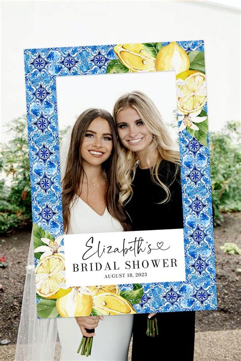 Blue Tiles Lemon Bridal Shower Photo Booth Frame Editable Italian