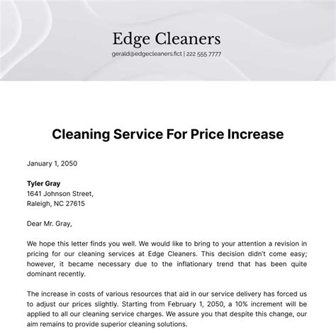 Free Cleaning Service Price Increase Letter Template Edit Online
