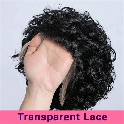 Perruques courtes bouclées à front en dentelle de cheveux humains 13X1