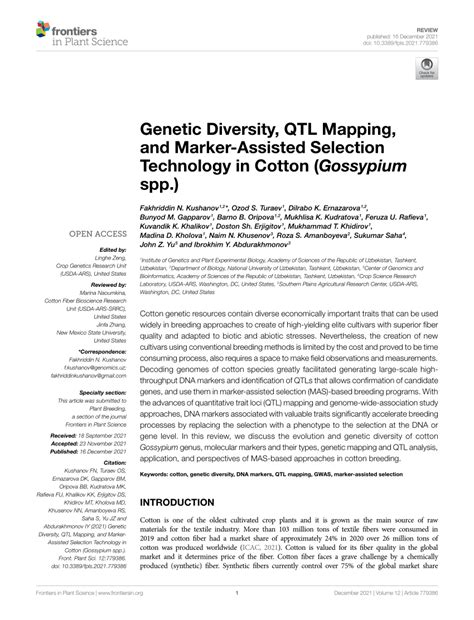 PDF Genetic Diversity QTL Mapping And Marker Assisted Selection