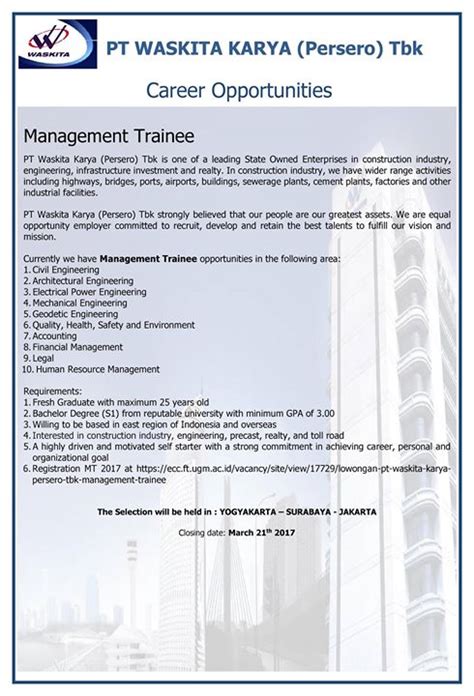 PT Waskita Karya Persero Tbk Fresh Graduate Management Trainee
