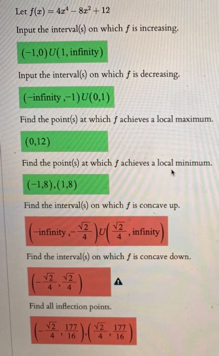 solved let f x 4x4 8x2 12 input the interval s on