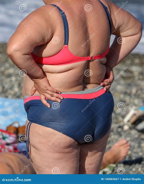 Fat Woman In Swimsuit On The Sea Beach Stock Image Image Of Vacation