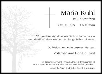 Alle Traueranzeigen F R Maria Kuhl Trauer Rp Online De