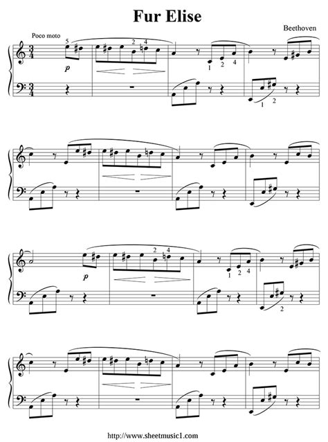 Sheet piano Fur Elise Beethoven gồm 2 bản dễ thường
