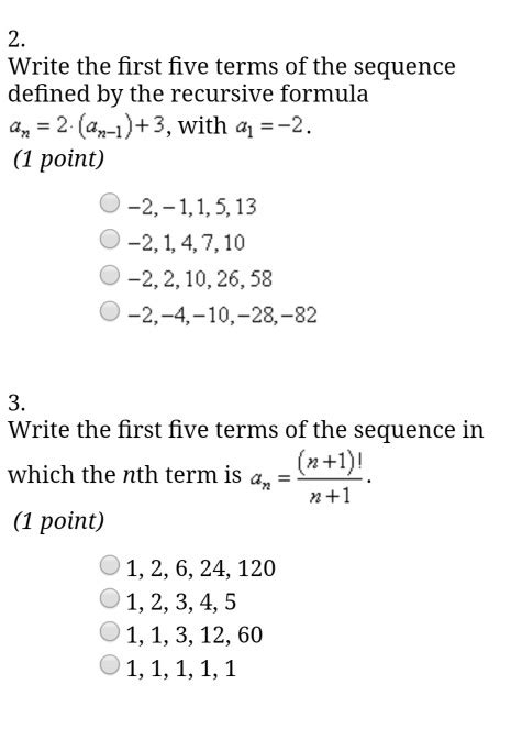 solved write the first five terms of the sequence 2 1