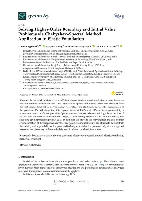 pdf solving higher order boundary and initial value problems via chebyshev spectral method
