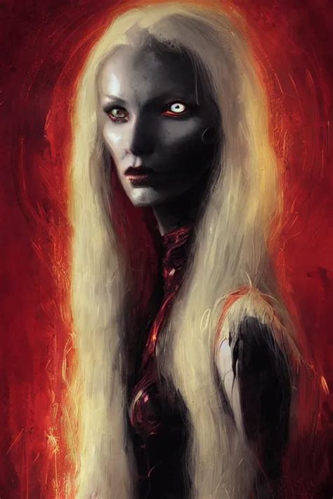 Female Occultist Sweeping Wild Blonde Hair Red Eyes Stable