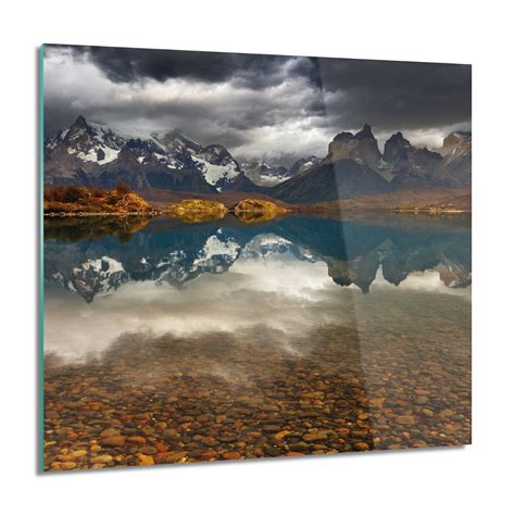 ArtprintCave Góry jezioro chmury foto obraz Foto szklane 60x60 cm
