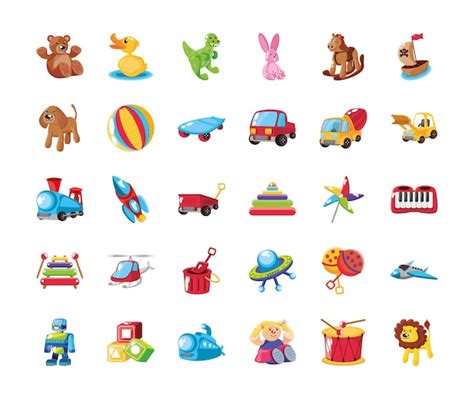 Conjunto de iconos de juguetes para niños lindos Vector Premium