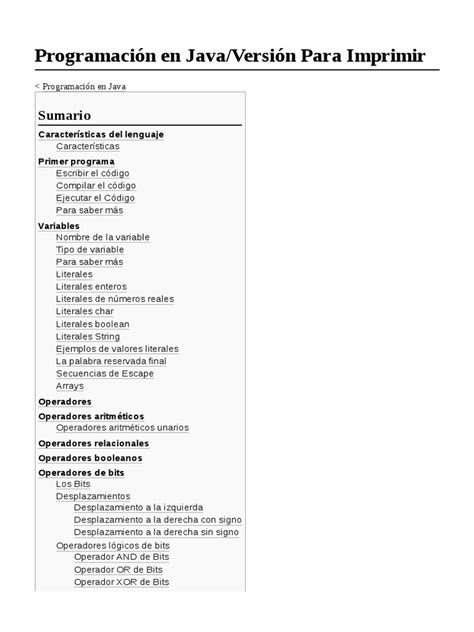 programación en java versión para imprimir pdf java lenguaje de programación estructura