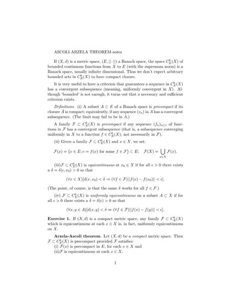 ascoli arzela theorem notes if x d is a metric space docslib