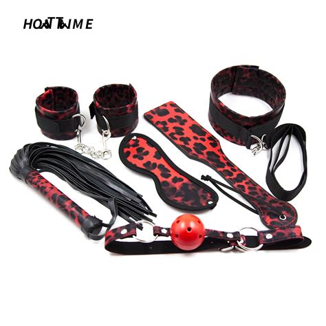 Costume De Bondage Sm 6 Pièces Jouet Sexuel Pour Adultes En Cuir Bdsm Fouet Léopard Menottes