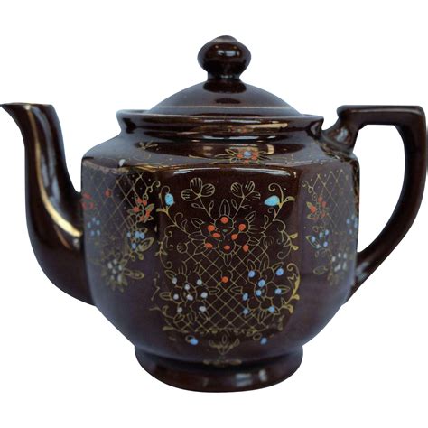 Moriage Hand Painted Redware Brown Glazed Teapot Made In Japan S