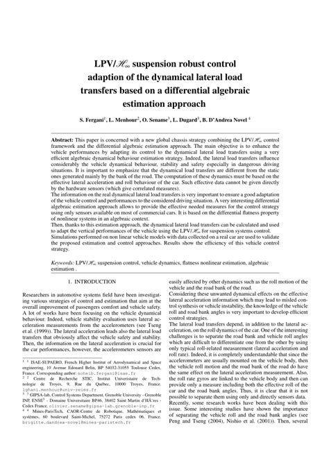 pdf lpv hinf suspension robust control adaption of the dynamical lateral load transfers based