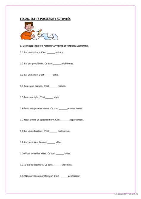 LES ADJECTIFS POSSESSIFS ACTIVITÉS Français FLE fiches pedagogiques