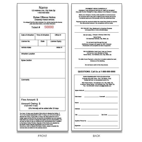 Printable Blank Parking Ticket