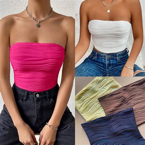 Kily Ph Trending Embossed Wave Tube Solid Crop Top Ootd Tube A