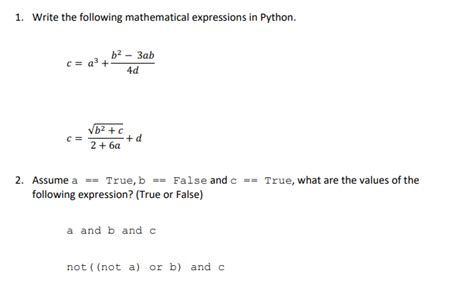 solved 1 write the following mathematical expressions in