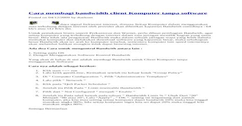 Cara Membagi Bandwidth Client Komputer Tanpa Software DOC Document