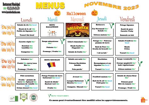 Menus Du Mois De Novembre Mairie La Roche Chalais