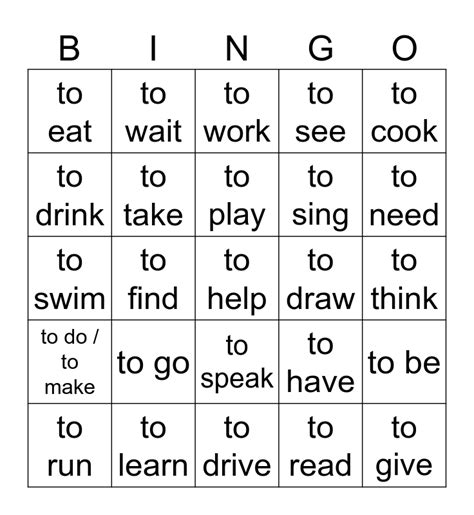 Verben Bingo Card