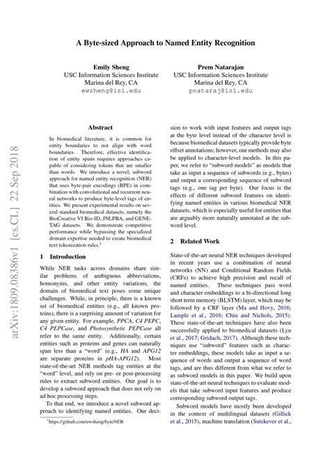 a byte sized approach to named entity recognition deepai