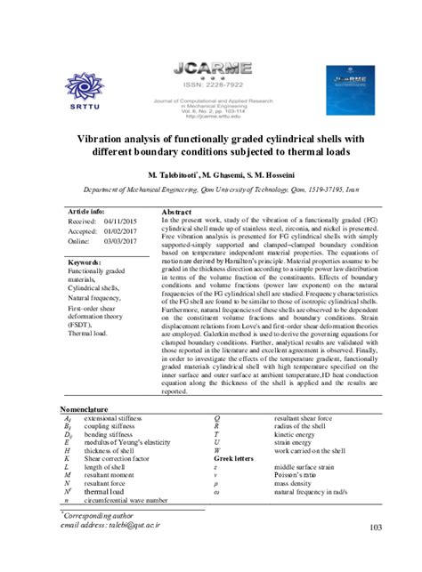 pdf vibration analysis of functionally graded cylindrical shells with different boundary