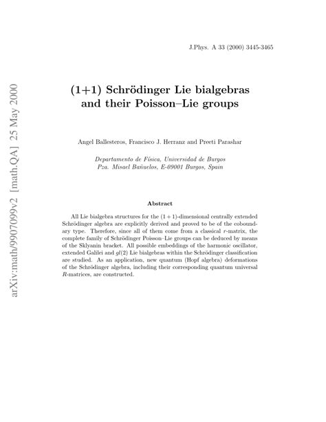 pdf 1 1 schrödinger lie bialgebras and their poisson lie groups