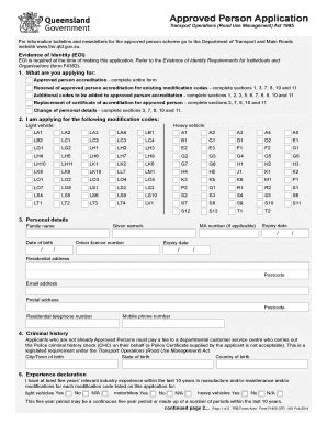 Fillable Online Support Transport Qld Gov Approved Person Application