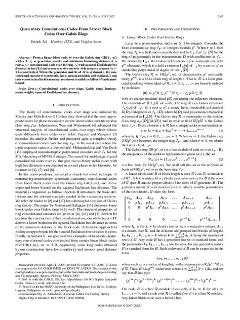pdf quaternary convolutional codes from linear block codes over galois rings patrick sole