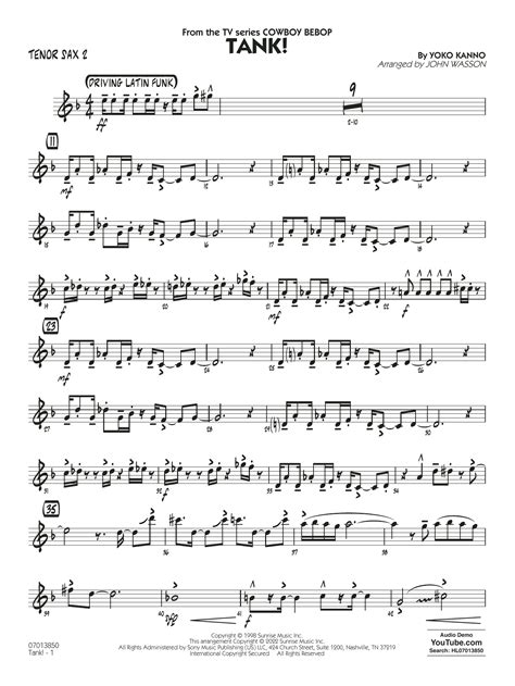 Tank From Cowboy Bebop Arr John Wasson Tenor Sax By Yoko