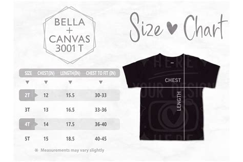 Bella Canvas Tee Size Chart Graphic By TheCrownMockup Creative Fabrica