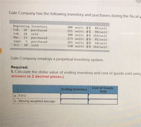 Solved Gale Company Has The Following Inventory And Chegg