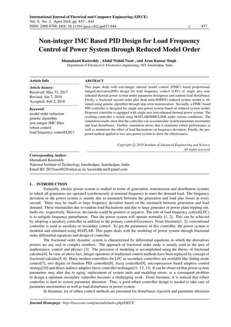 pdf non integer imc based pid design for load frequency control of power system through