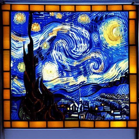 Starry Night Stained Glass Window Creative Fabrica
