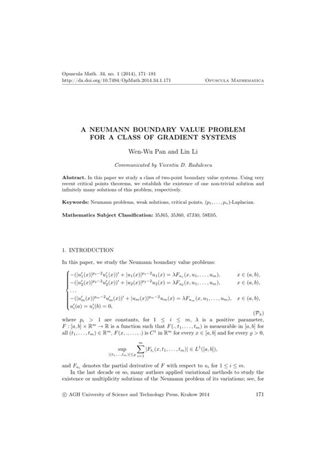 pdf a neumann boundary value problem for a class of gradient systems