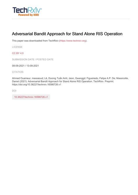 pdf adversarial bandit approach for stand alone ris operation