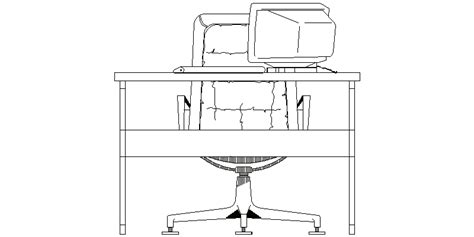 Bloques AutoCAD Gratis de mesa de oficina en alzado con sillón y PC