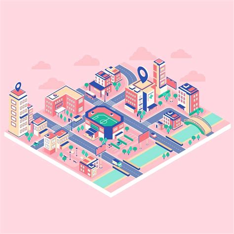 Mapa isométrico de la ciudad ilustrado Vector Gratis