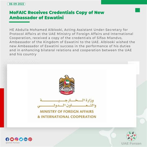 UAE Forsan On Twitter MoFAIC Receives Credentials Copy Of New