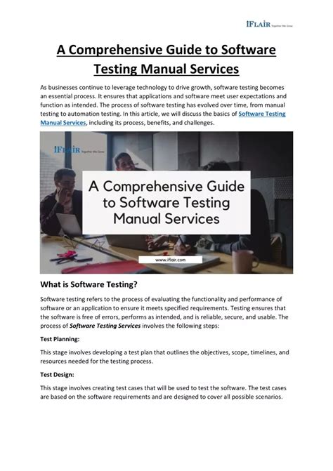 PPT A Comprehensive Guide To Software Testing Manual Services