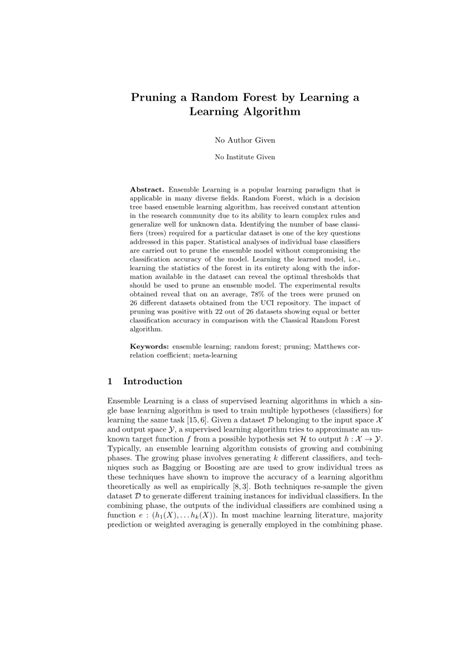 pdf pruning a random forest by learning a learning algorithm
