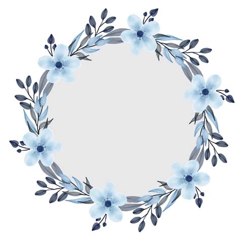 Moldura de círculo de guirlanda azul flor azul e borda de folha