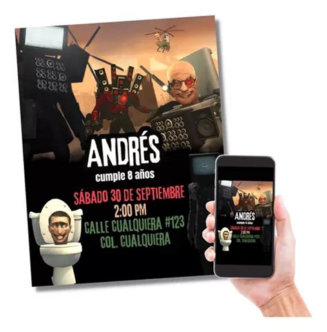 Invitación Digital Skibidi Toilet Cumpleaños Fiesta Meses sin intereses