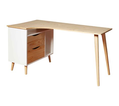 Bureau D Angle En Bois Style Scandinave Blanc Et Naturel Bu